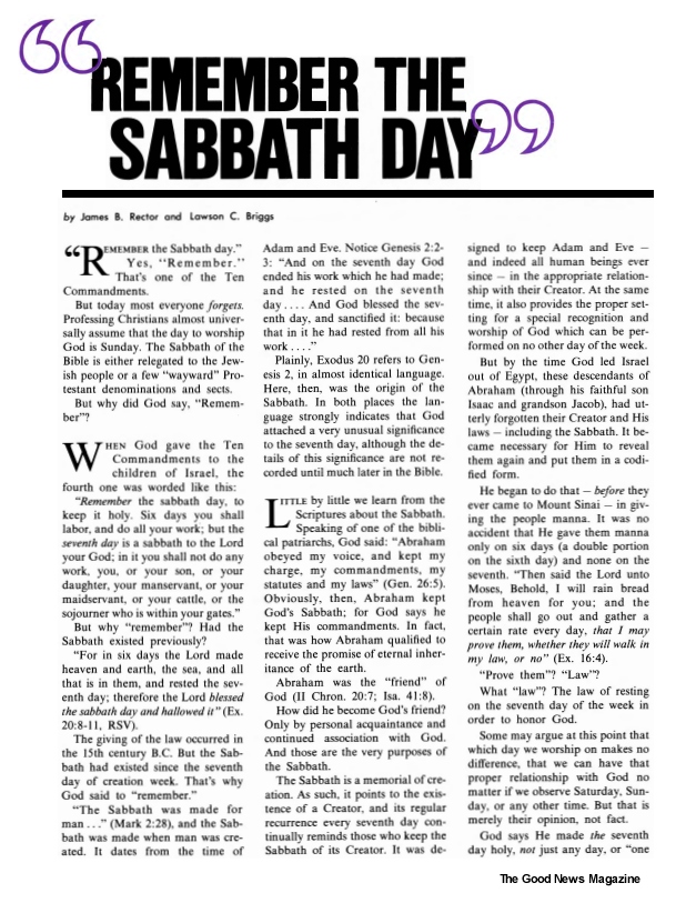 Remember the Sabbath Day – James B Rector & Lawson C Briggs – Good News ...