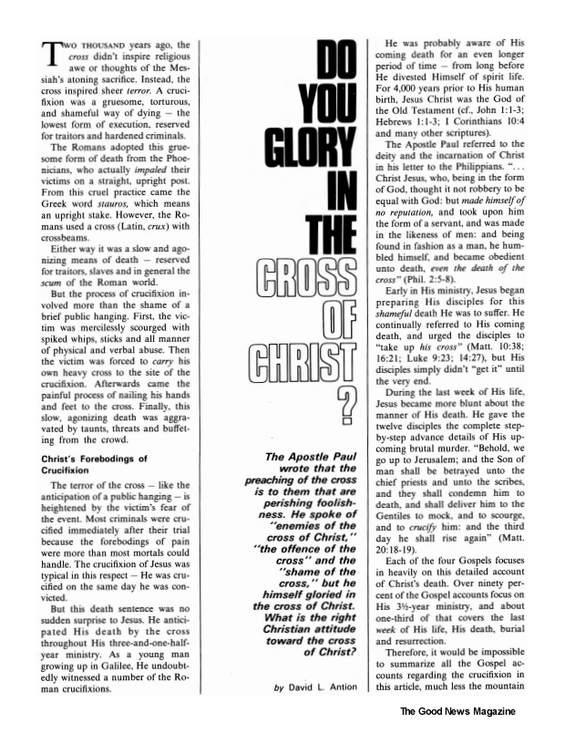Do You Glory in the Cross of Christ? – David L Antion – Good News ...