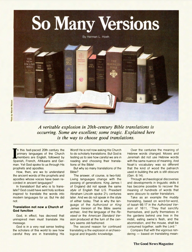 So Many Versions – Herman L Hoeh – Good News Magazine | Herbert W ...