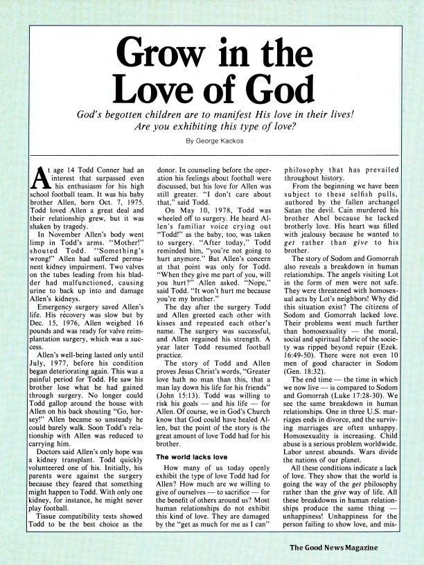 Grow in the Love of God – George M Kackos – Good News Magazine ...