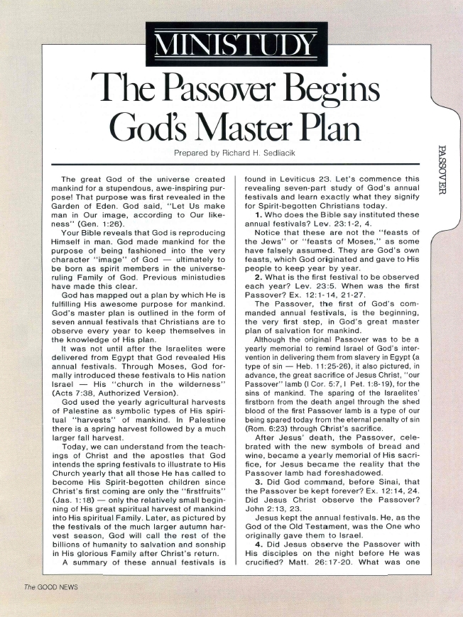 MINISTUDY: The Passover Begins God’s Master Plan – Richard H Sedliacik ...