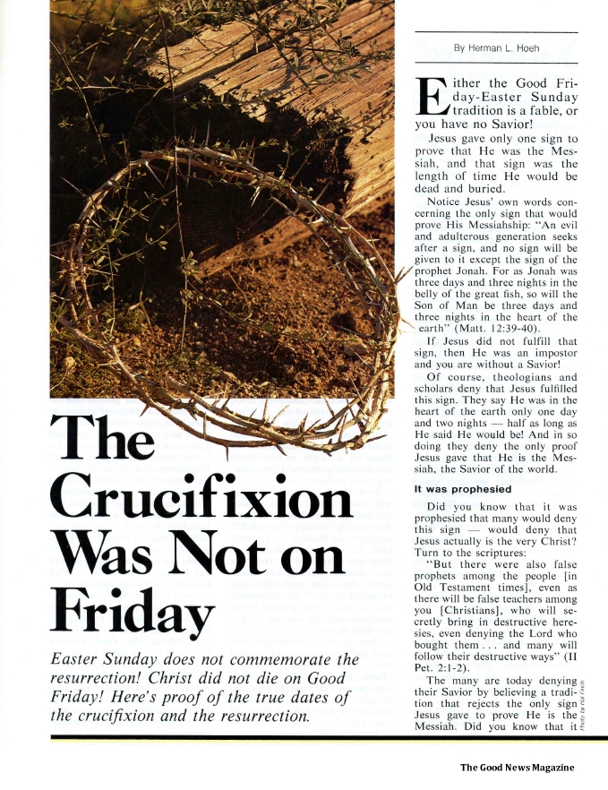 The Crucifixion Was Not on Friday – Herman L Hoeh – Good News Magazine ...