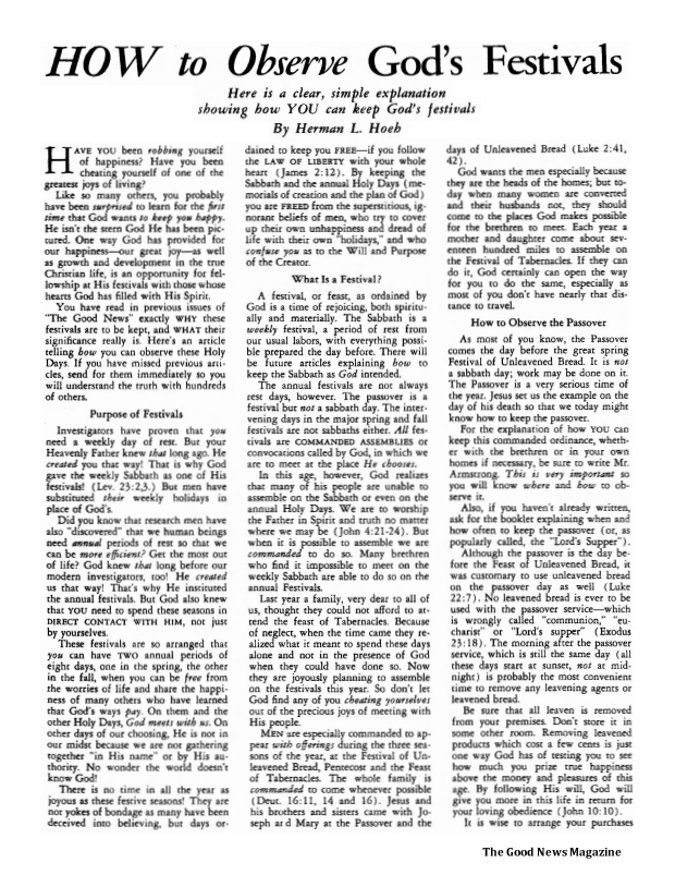 HOW to Observe God’s Festivals – Herman L Hoeh – Good News Magazine ...