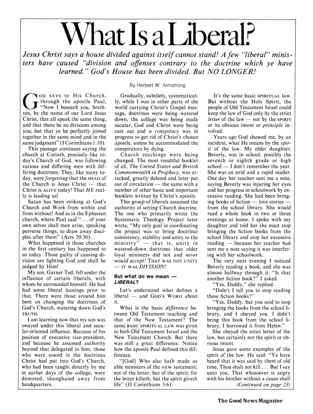 What Is a Liberal? – Herbert W Armstrong – Good News Magazine | Herbert ...