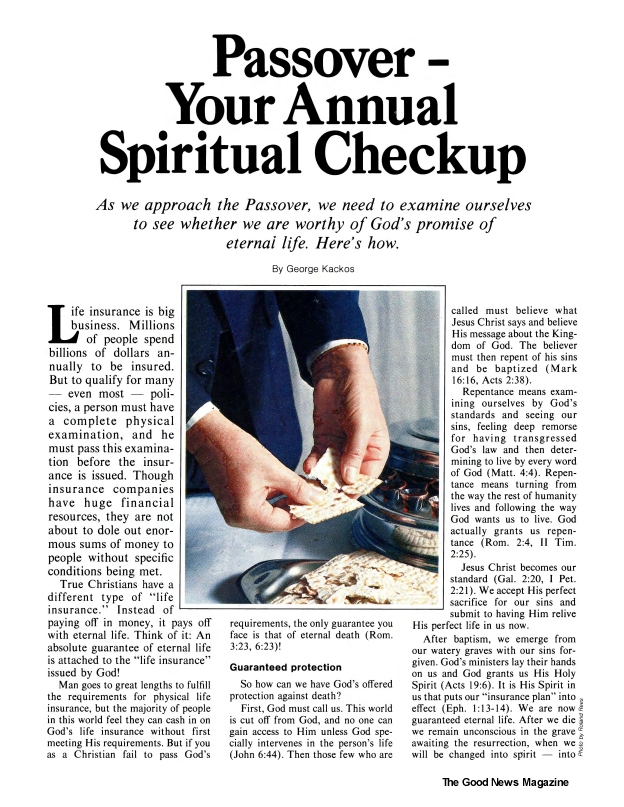 Passover – Your Annual Spiritual Checkup – George M Kackos – Good News ...