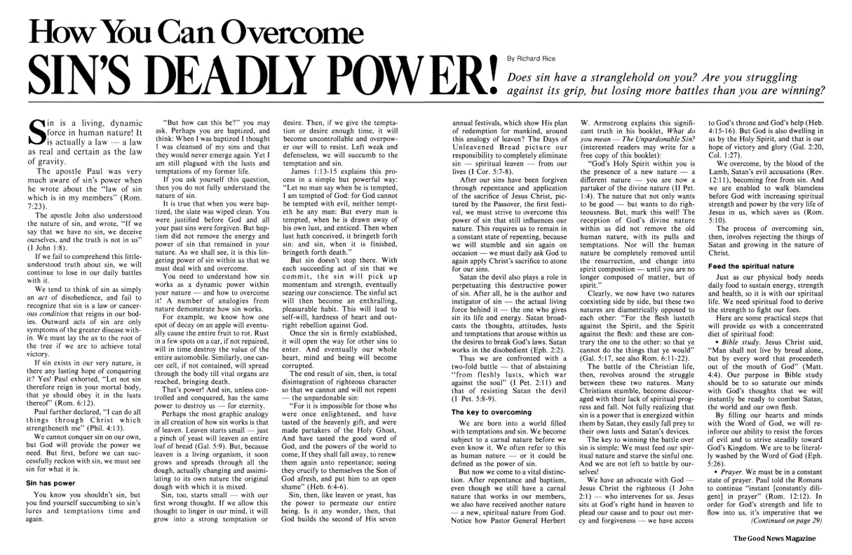 How You Can Overcome Sin’s Deadly Power! – Richard J Rice – Good News ...