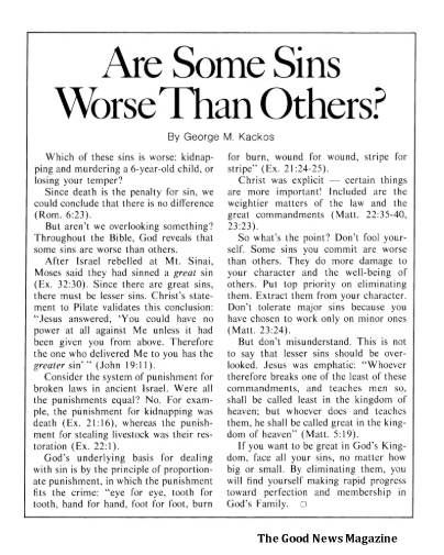 Are Some Sins Worse Than Others? – George M Kackos – Good News Magazine ...