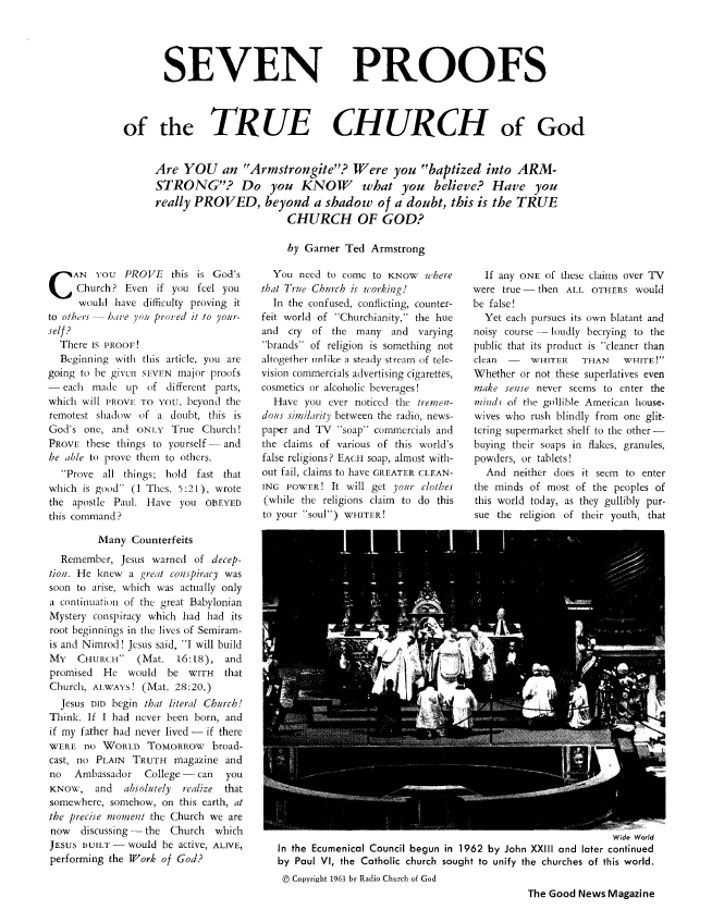 SEVEN PROOFS of The True Church of God – Proof One – Garner Ted ...