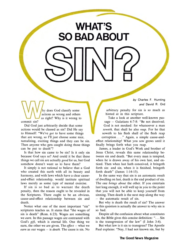 What’s So Bad About Sin? – Charles F Hunting & David R Ord – Good News ...