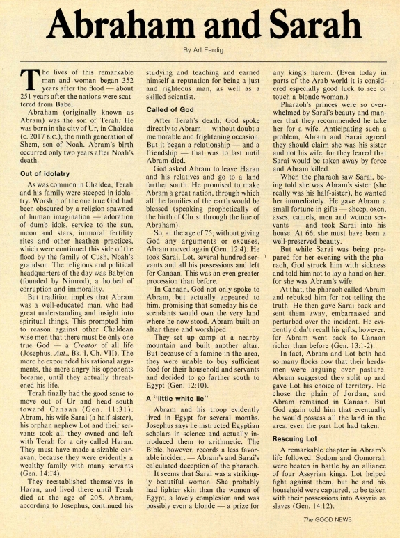 Abraham and Sarah – Arthur A Ferdig – Good News Magazine | Herbert W ...