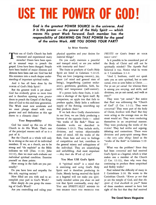 Use the Power of God! – Brian Knowles – Good News Magazine | Herbert W ...