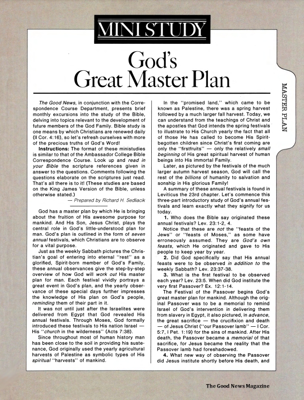 MINISTUDY: God’s Great Master Plan – Part 1 – Richard H Sedliacik ...