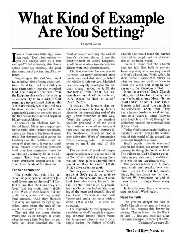 What Kind of Example Are You Setting? – David Carley – Good News ...