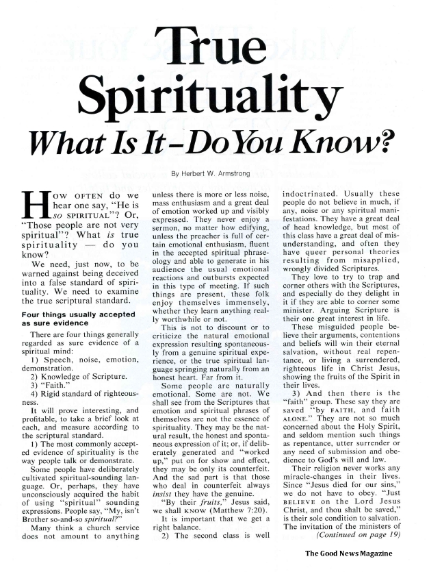 True Spirituality – What Is It – Do You Know? – Herbert W Armstrong ...