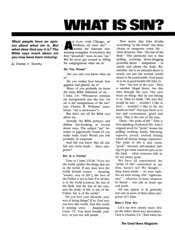 What Is Sin? – Charles V Dorothy – Good News Magazine | Herbert W ...