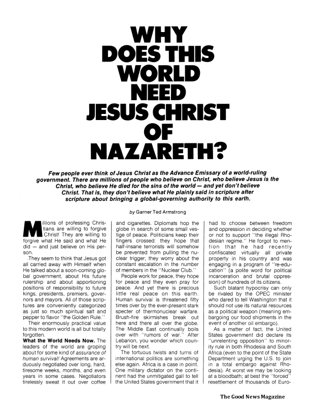 Why Does This World Need Jesus Christ of Nazareth? – Garner Ted ...