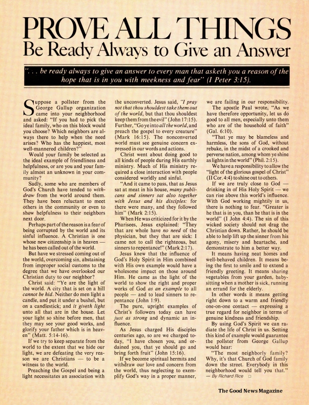 PROVE ALL THINGS Be Ready Always to Give an Answer – Richard J Rice ...