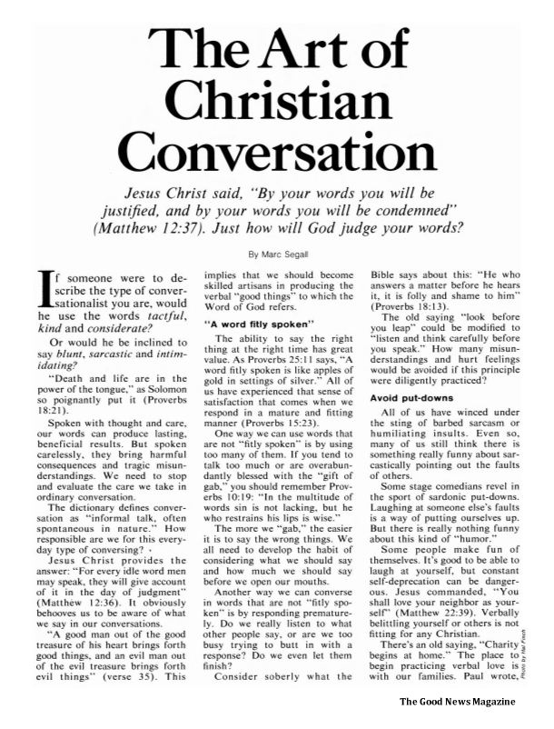 The Art of Christian Conversation – Marc Segall – Good News Magazine ...