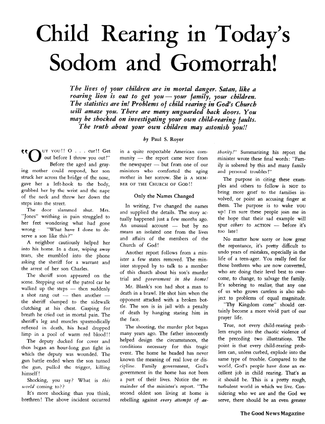 Child Rearing in Today’s Sodom and Gomorrah! – Paul S Royer – Good News ...
