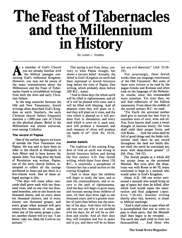 The Feast of Tabernacles and the Millennium in History – Lester L ...