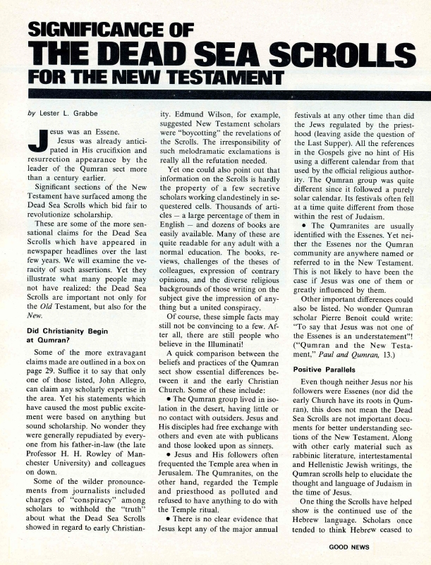 Significance of the Dead Sea Scrolls for the New Testament – Lester L ...