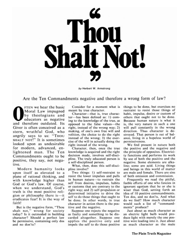 Thou Shalt Not! – Herbert W Armstrong – Plain Truth Magazine | Herbert ...
