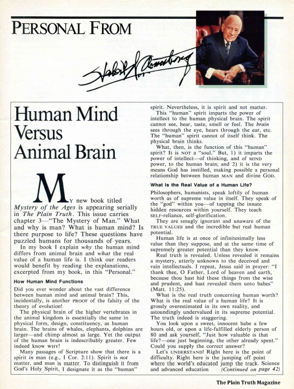 Human Mind Versus Animal Brain – Herbert W Armstrong – Plain Truth ...