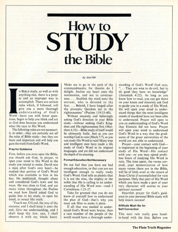 How to Study the Bible – David Jon Hill – Plain Truth Magazine ...