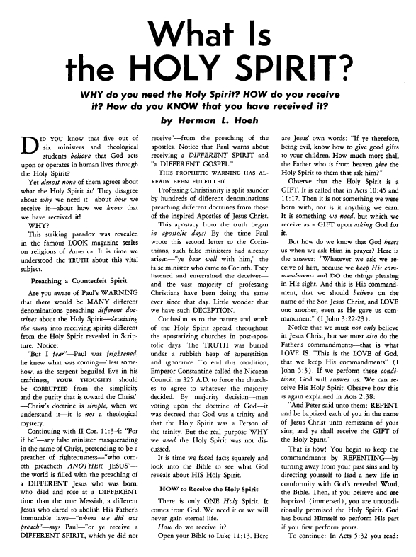 What Is the HOLY SPIRIT? – Herman L Hoeh – Plain Truth Magazine ...