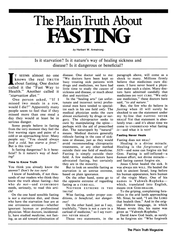 The Plain Truth About FASTING – Herbert W Armstrong – Plain Truth ...