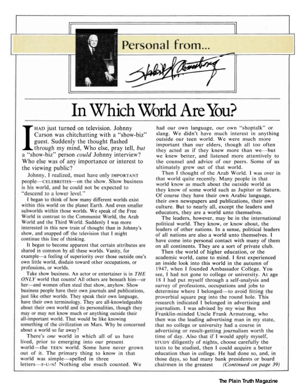In Which World Are You? – Herbert W Armstrong – Plain Truth Magazine ...