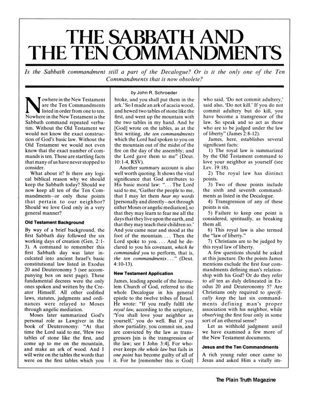 THE SABBATH AND THE TEN COMMANDMENTS – John R Schroeder – Plain Truth ...