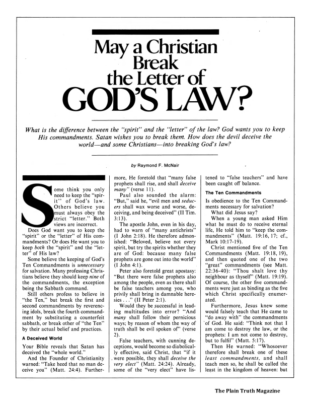 May a Christian Break the Letter of GOD’S LAW? – Raymond F McNair ...