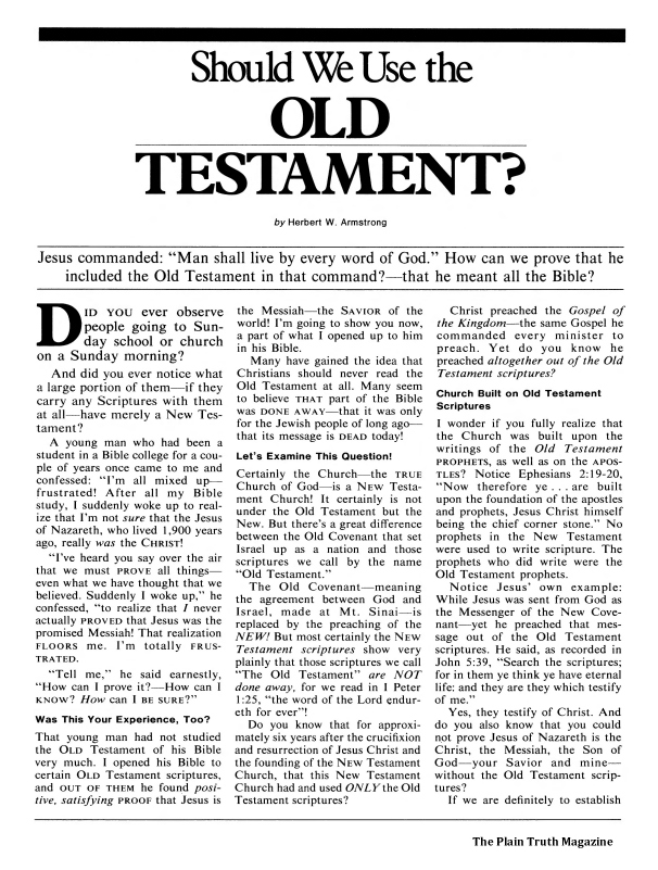 Should We Use the OLD TESTAMENT? – Herbert W Armstrong – Plain Truth ...