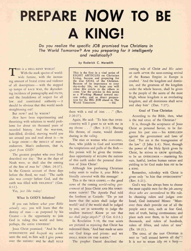 PREPARE NOW TO BE A KING! – Roderick C Meredith – Plain Truth Magazine ...