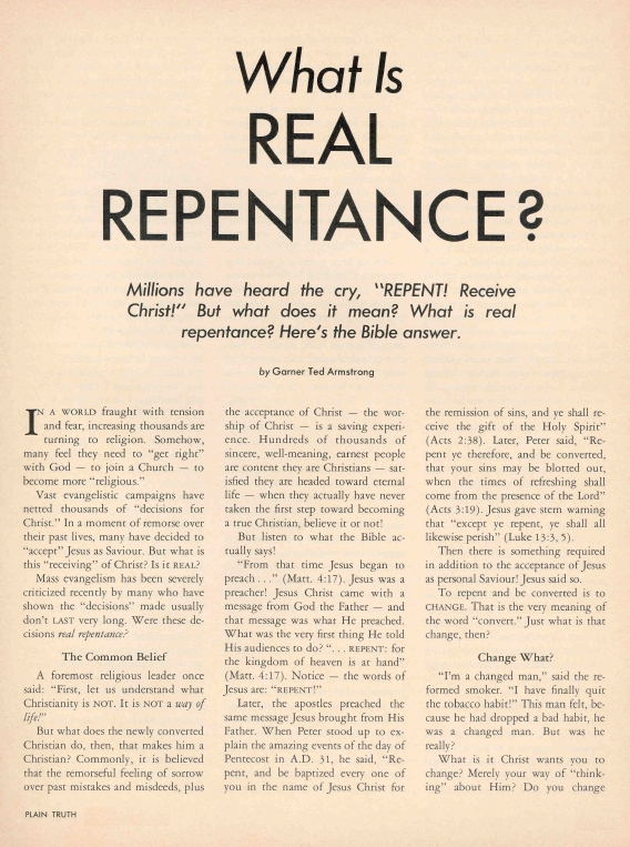 What Is REAL REPENTANCE? – Garner Ted Armstrong – Plain Truth Magazine ...