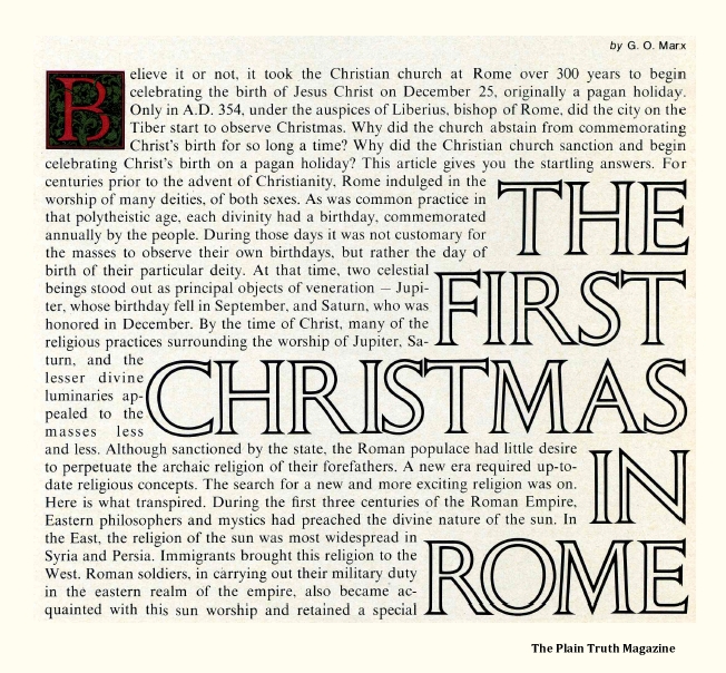 THE FIRST CHRISTMAS IN ROME – Gerhard O Marx – Plain Truth Magazine ...