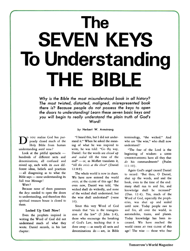 The Seven Keys to Understanding the Bible – Herbert W Armstrong ...