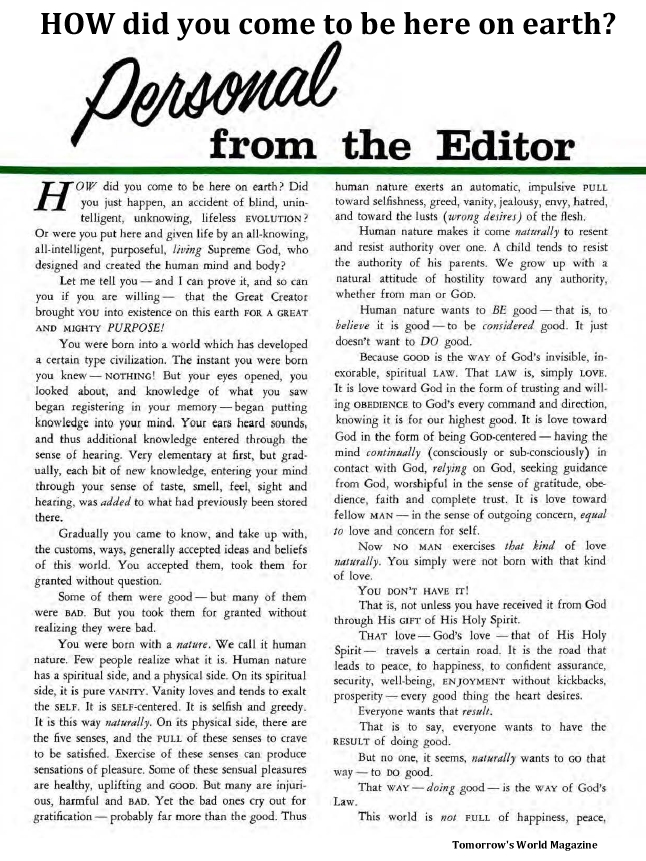 HOW did you come to be here on earth? – Herbert W Armstrong – Tomorrow ...