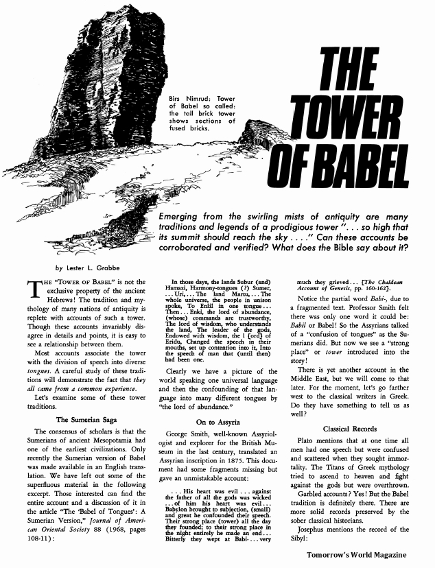The Tower of Babel – Lester L Grabbe – Tomorrow’s World Magazine ...