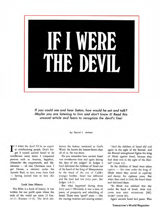 If I Were the Devil – David L Antion – Tomorrow’s World Magazine ...