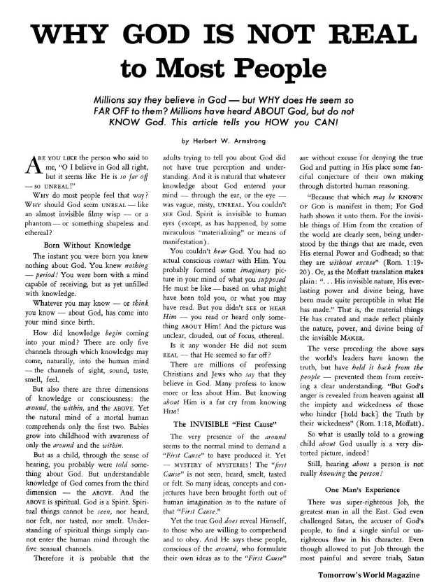 Why God Is Not Real to Most People – Herbert W Armstrong – Tomorrow’s ...